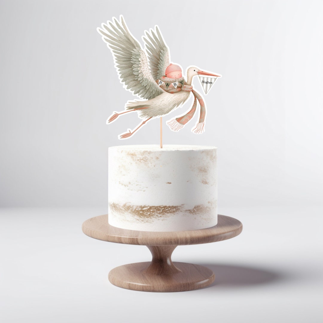 Custom Gender Neutral Stork Cake Topper, Vintage Baby Shower, Reveal ...