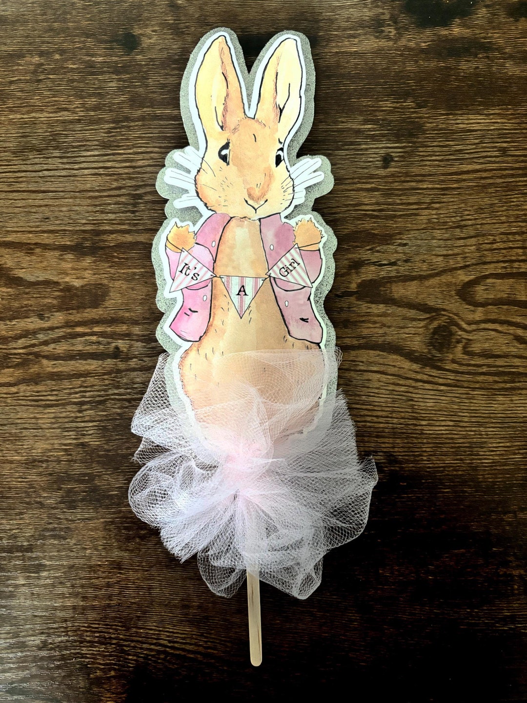 Peter Rabbit It's a Girl Cake Topper, GLITTER, Baby Shower, Birthday ...