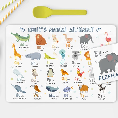 Animal Alphabet Personalized Placemat for Kids - Etsy