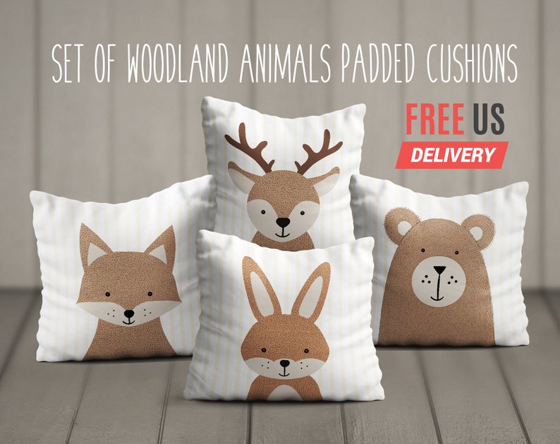 Woodland Animals Padded Cushions Forest Animals Double Sided | Etsy