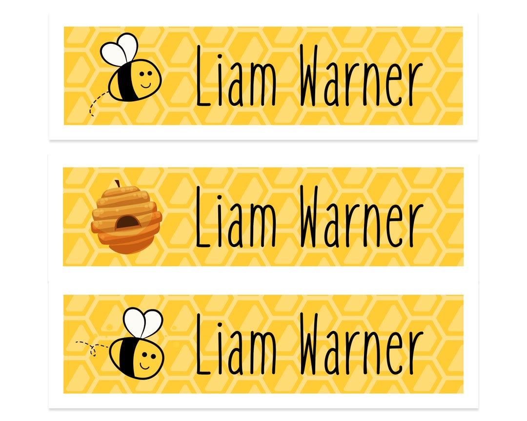 Set of Waterproof Bees Name Labels for School Supplies, Nursery ...