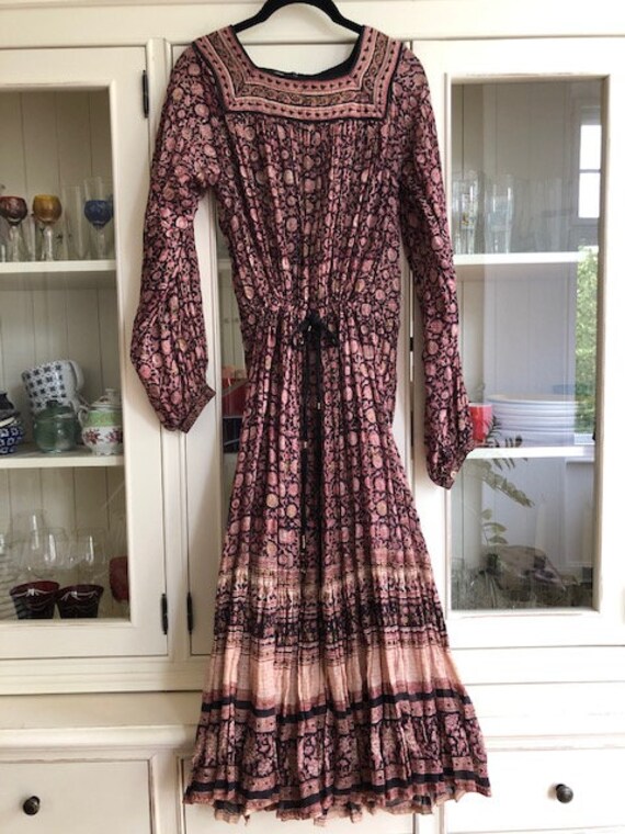 Original gorgeous Phool dress 1970s block print gold … - Gem
