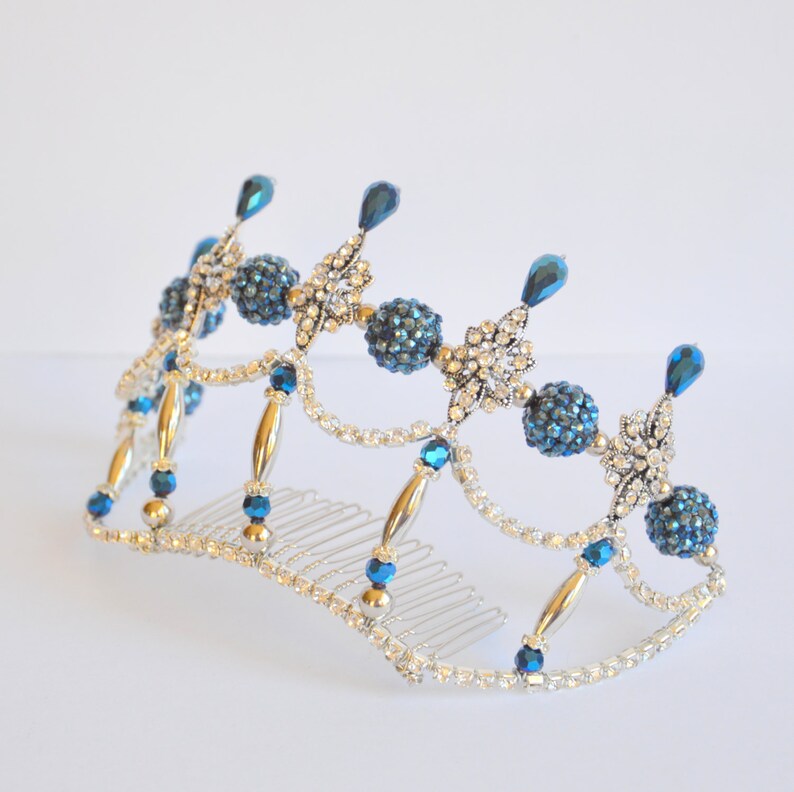 Navy Blue Silver Rhinestone Handmade Crystal Tiara Bridal - Etsy