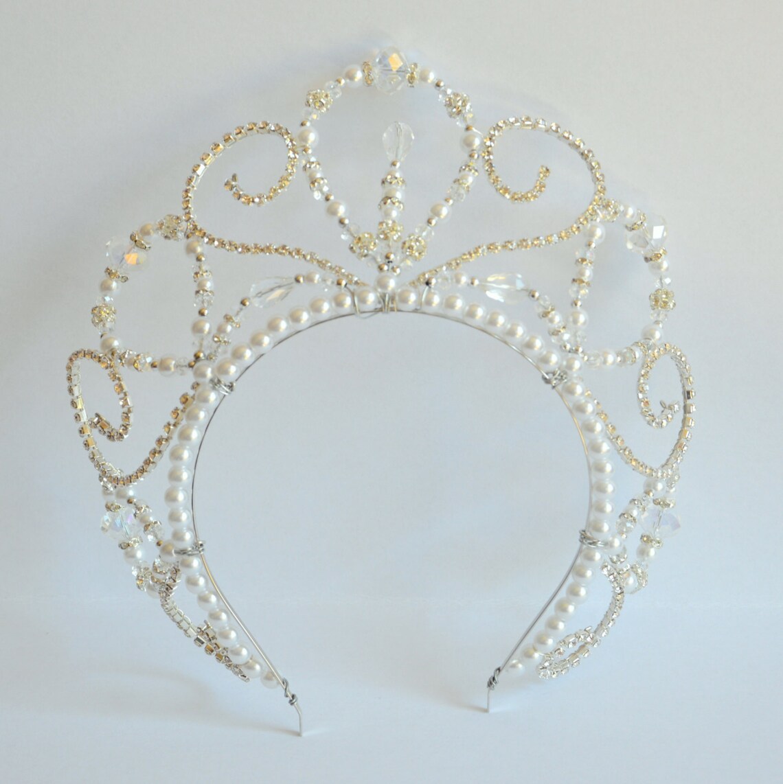 White Silver Rhinestone Handmade Crystal Tiara, Bridal Tiara, Ballet ...