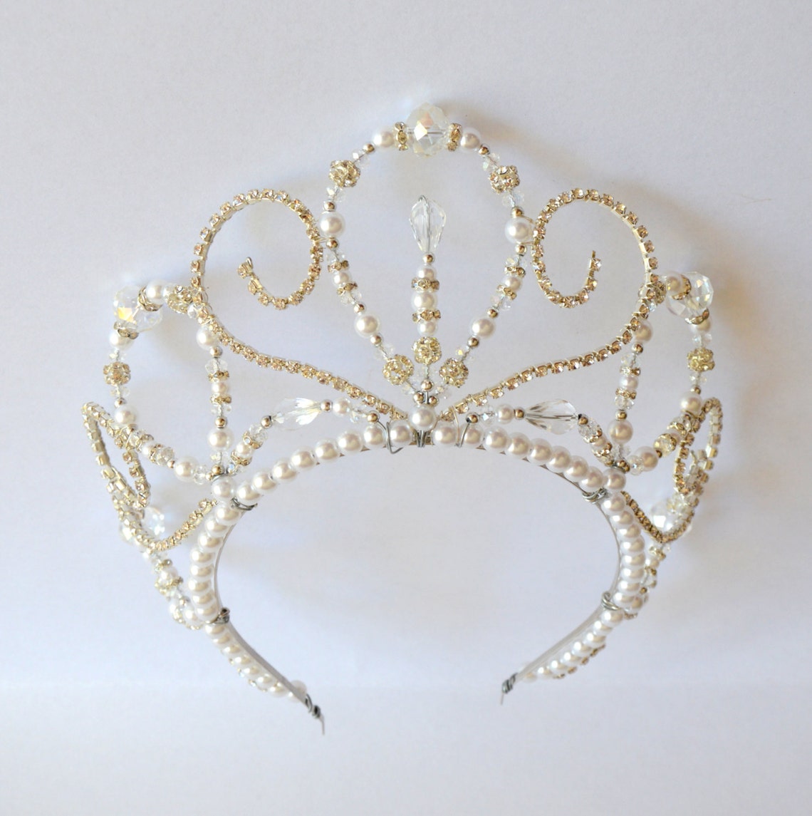 White Silver Rhinestone Handmade Crystal Tiara, Bridal Tiara, Ballet ...