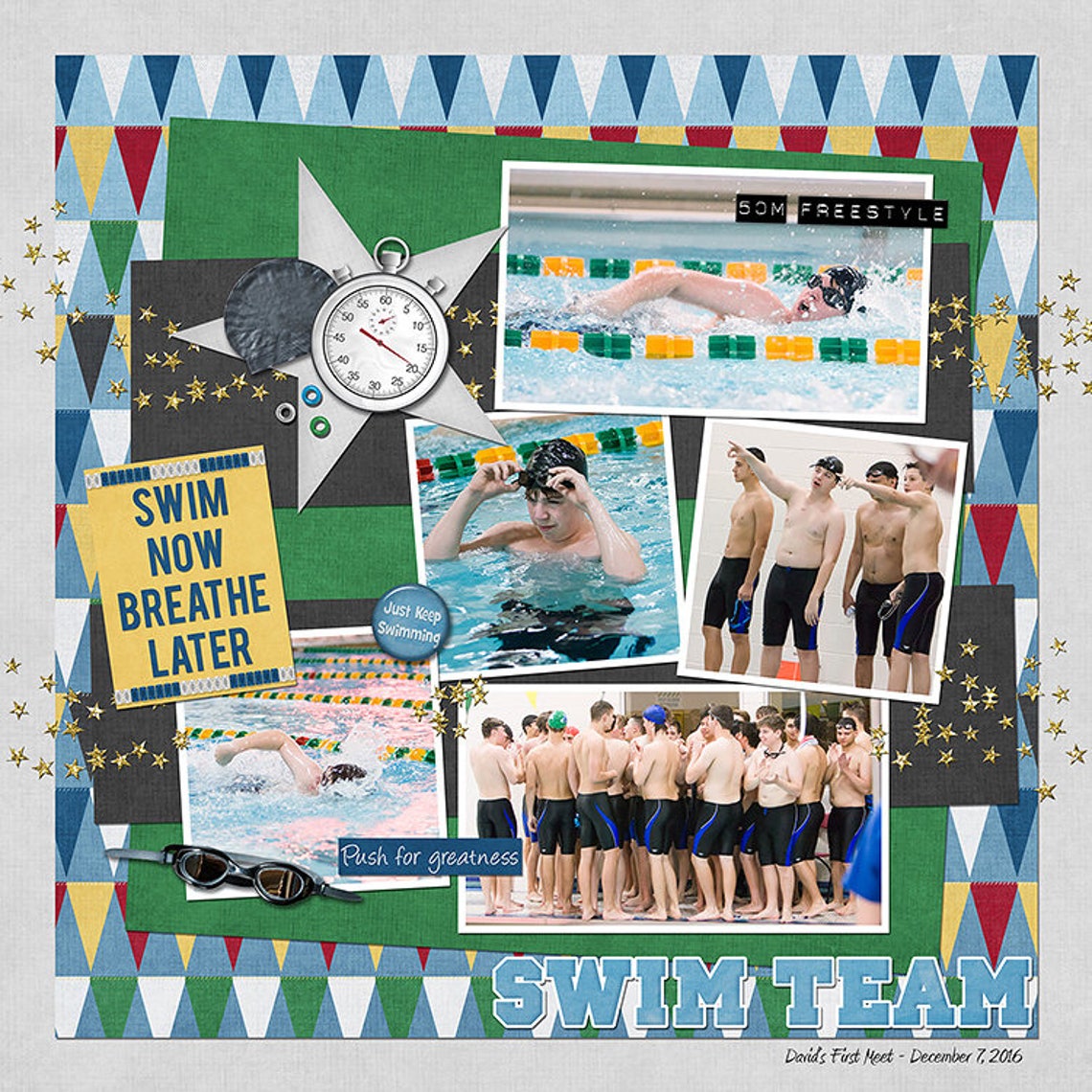 Swim Team Digital Scrapbook Kit With Goggles, Swim Cap, Lap Counter ...
