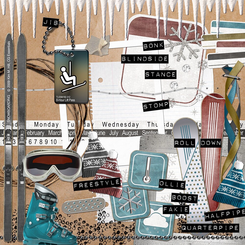 Snowboarding Digital Scrapbook Kit - "snowboarding" Winter Digiscrap ...