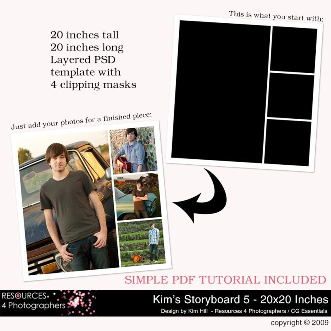 Storyboard Template 5 - 20x20 Inches, Layered Photoshop Template for ...