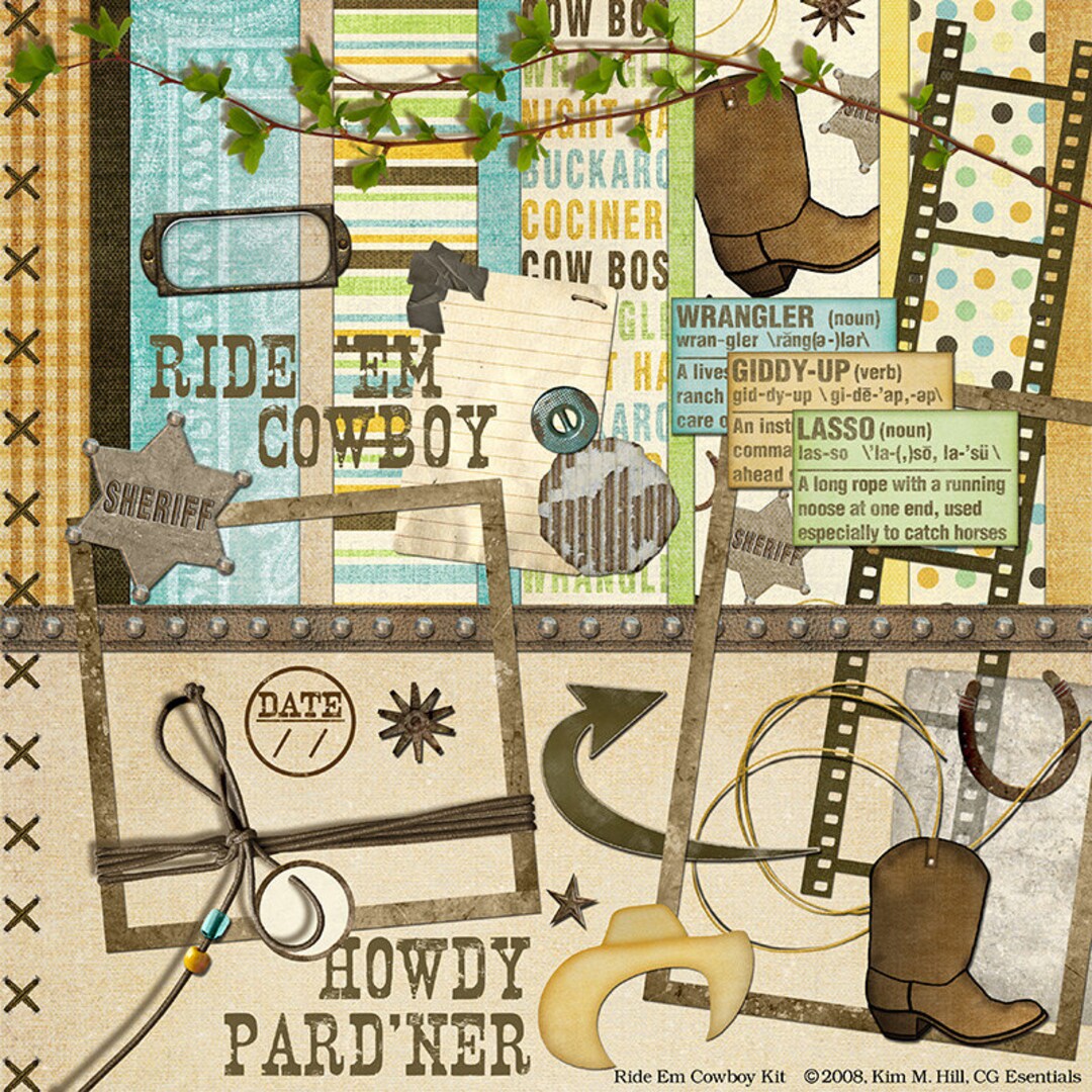 Cowboy Digital Scrapbook Kit - "ride 'em Cowboy" Digiscrap Kit With ...