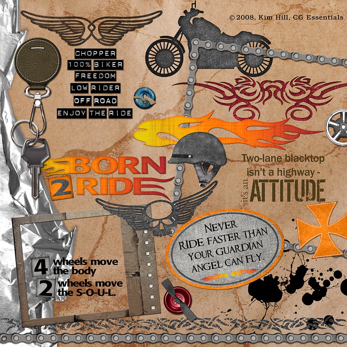 Motorcycle Scrapbook Kit - "born to Ride" Digital Scrapbook Motorcycles ...