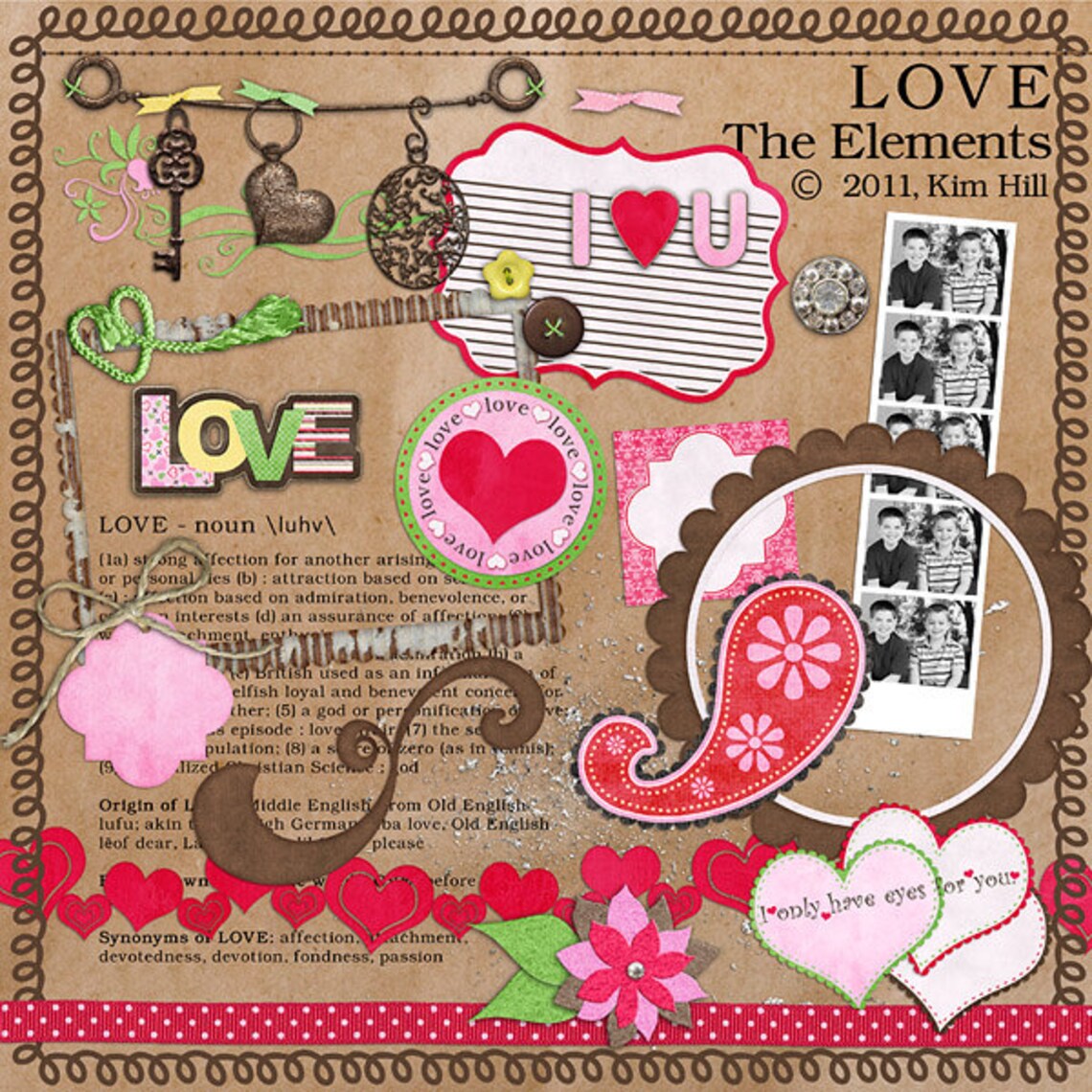 Valentine's Digital Scrapbook Kit love Digiscrap Papers and Elements ...