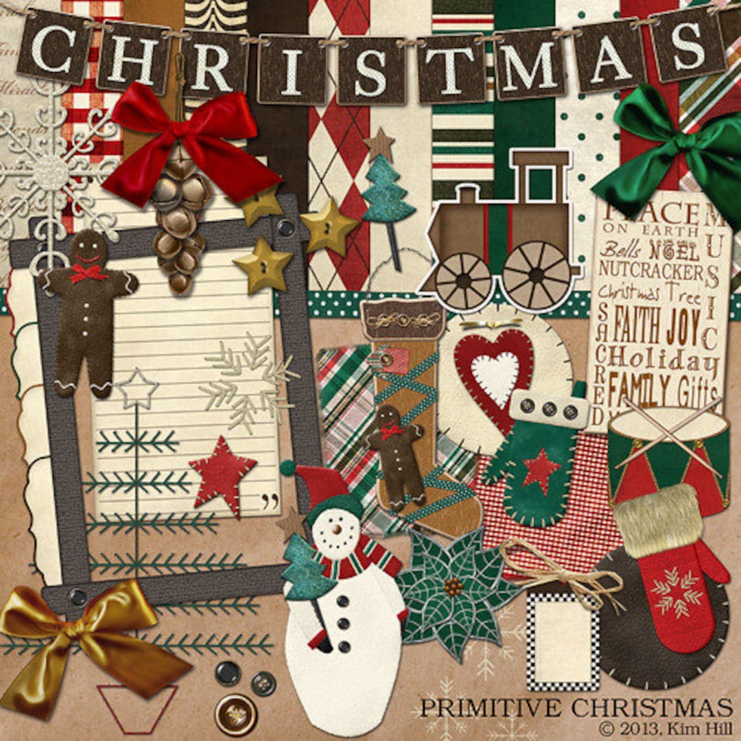 Christmas Digital Scrapbook Kit - "primitive Christmas" Digital Papers ...