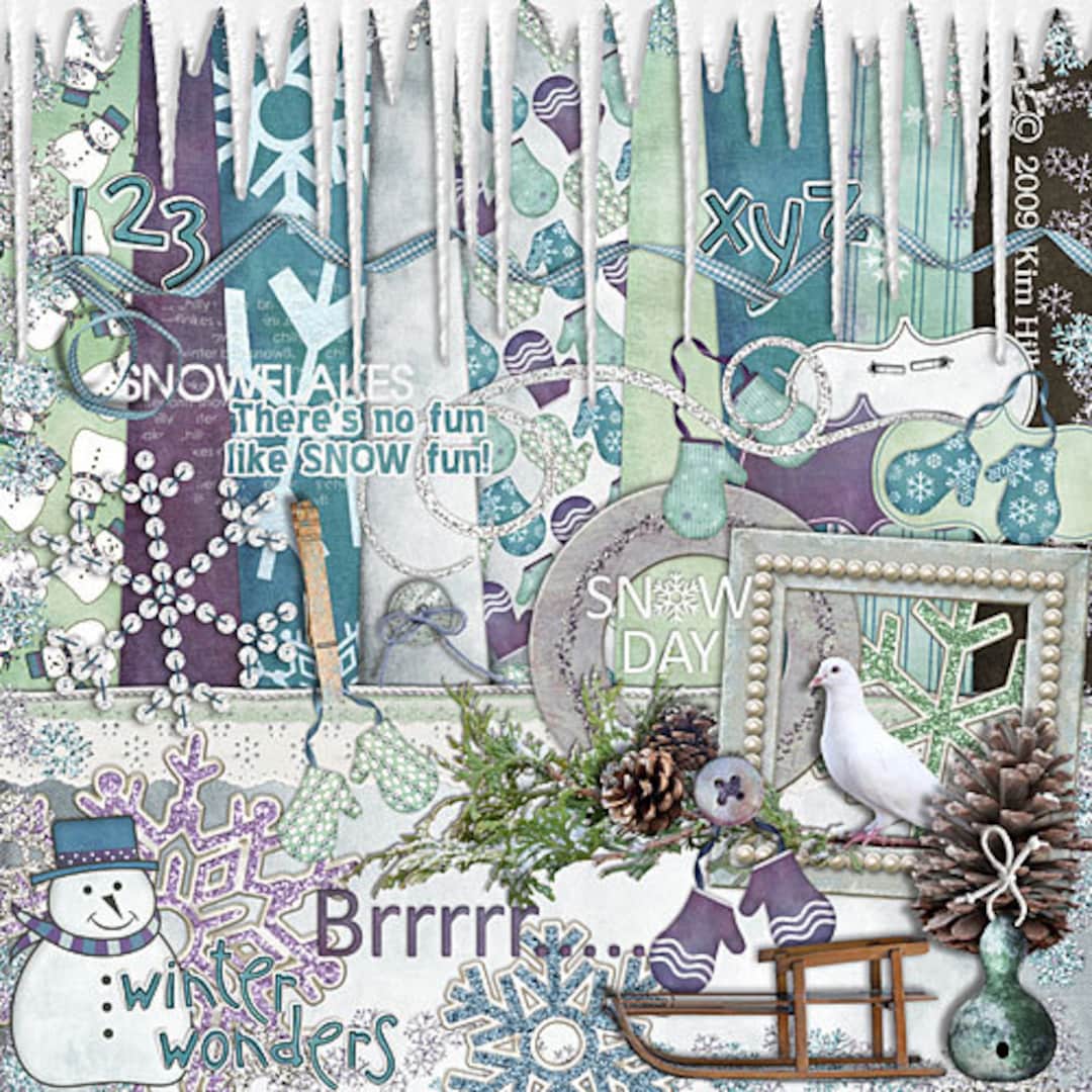 Winter Digital Scrapbook Kit - "winter Wonders" Digiscrap Kit With ...