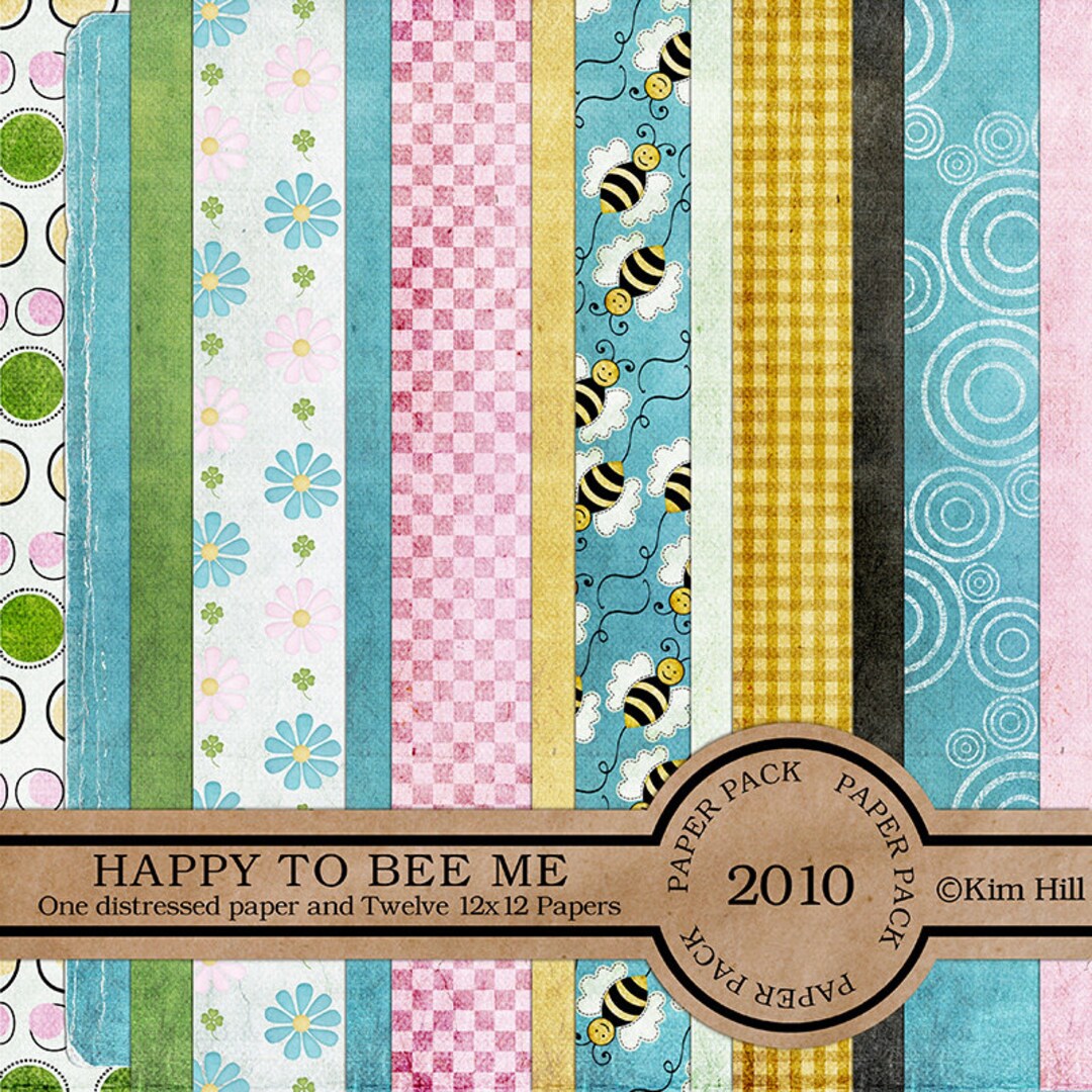 Digital Scrapbook Papers - "happy to Bee Me" With Bumble Bees and ...