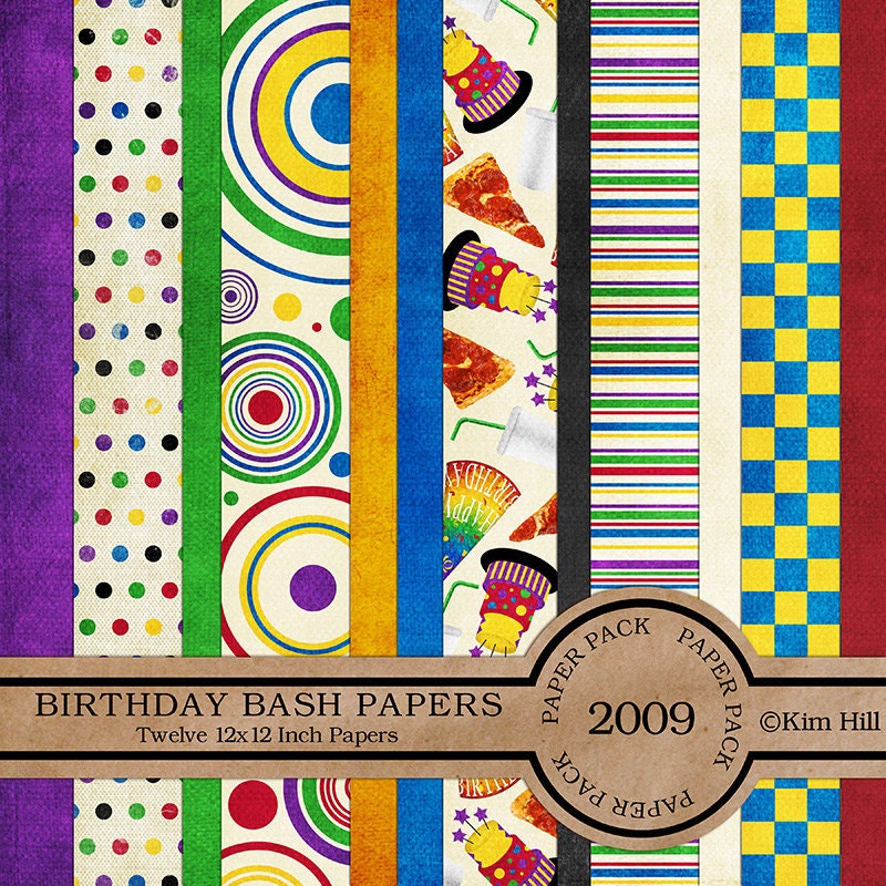 Birthday Digital Scrapbook Kit - "birthday Bash" Colorful Digiscrap Kit ...