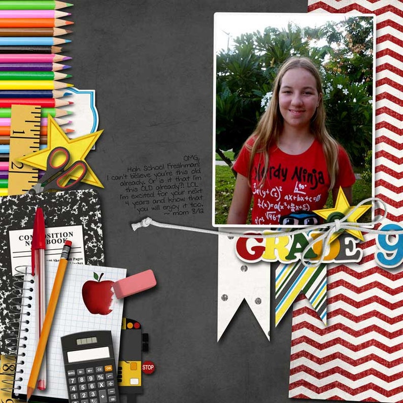 School Digital Scrapbook Kit - "back to School" Digital Scrapbook ...