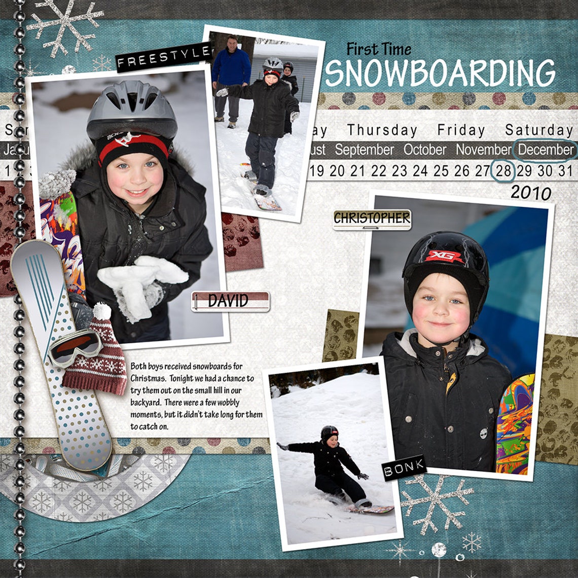 Snowboarding Digital Scrapbook Kit - "snowboarding" Winter Digiscrap ...