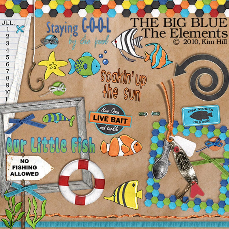 Beach Digital Scrapbook Kit - "the Big Blue" Digiscrap Kit With Fish ...