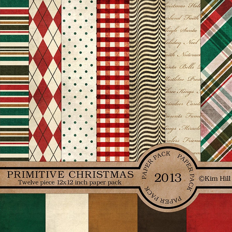 Christmas Digital Scrapbook Kit - "primitive Christmas" Digital Papers ...