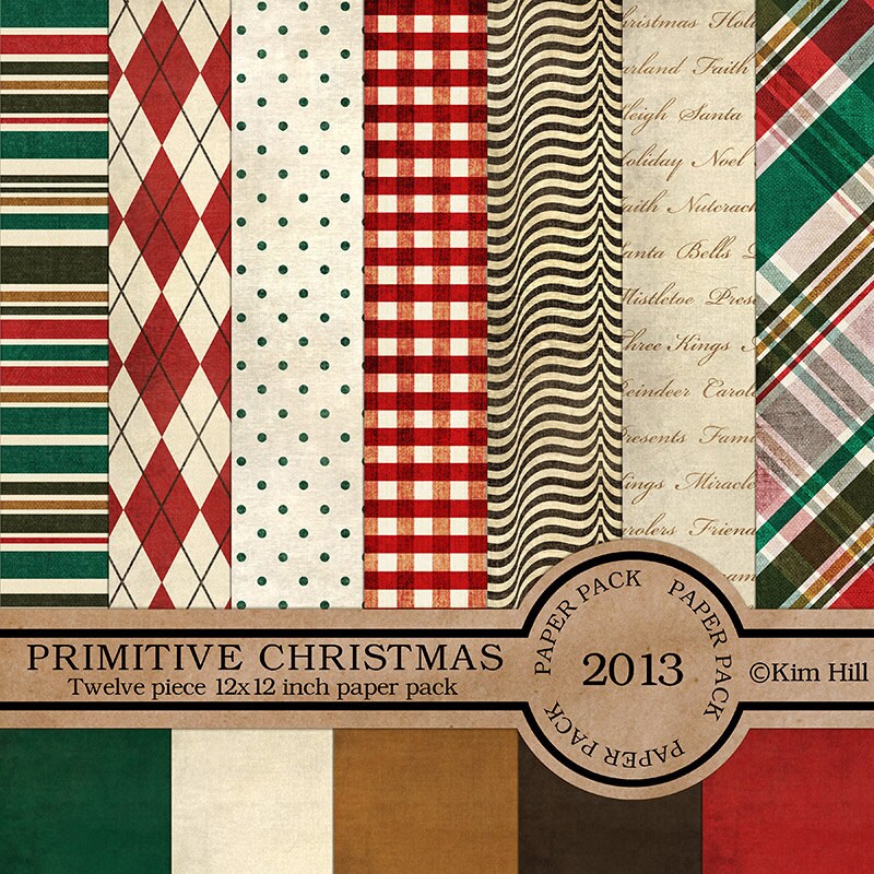 Christmas Digital Scrapbook Kit - "primitive Christmas" Digital Papers ...