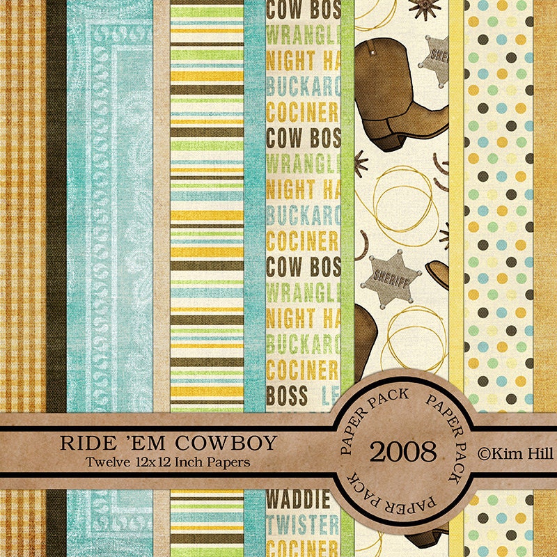 Cowboy Digital Scrapbook Kit - "ride 'em Cowboy" Digiscrap Kit With ...
