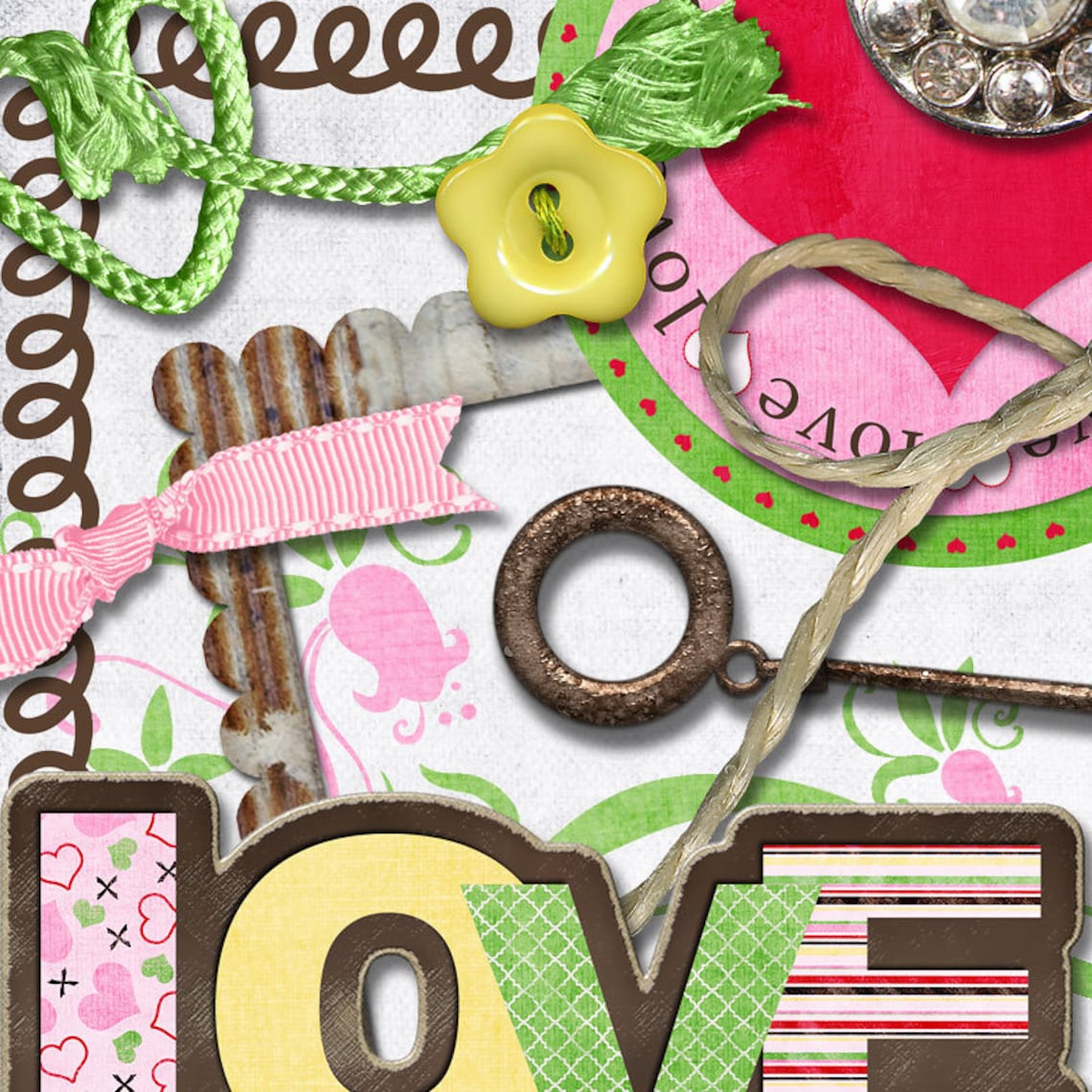Valentine's Digital Scrapbook Kit love Digiscrap Papers and Elements ...