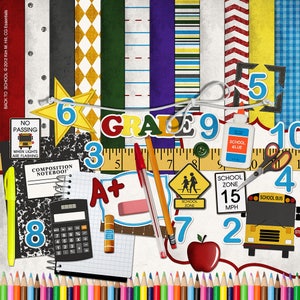 School Digital Scrapbook Kit back to School Digital Scrapbook Papers ...