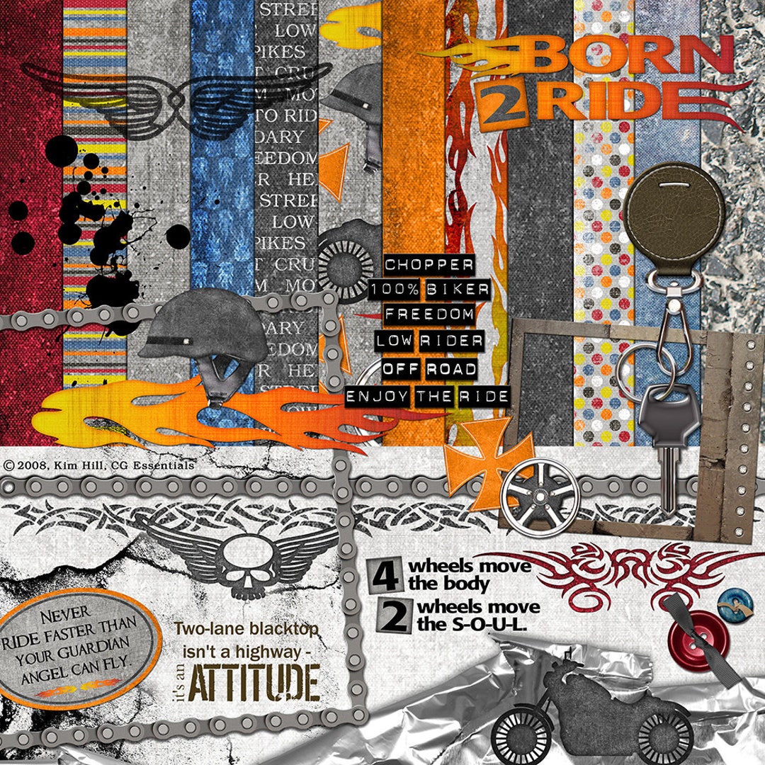 Motorcycle Scrapbook Kit - "born to Ride" Digital Scrapbook Motorcycles ...