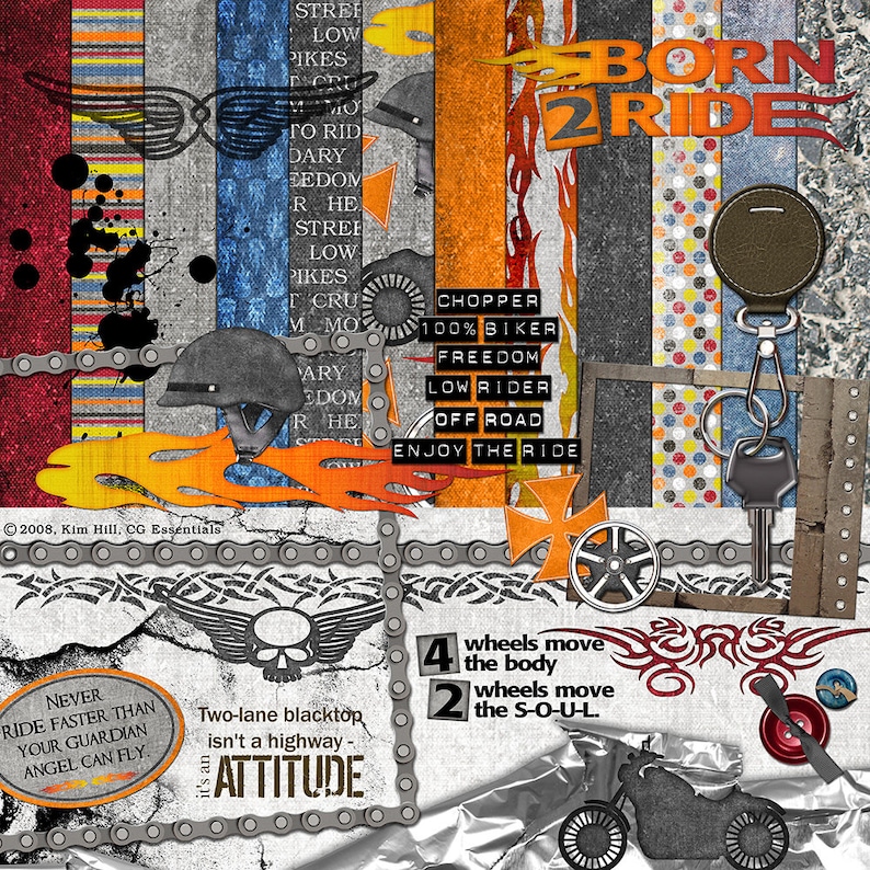 Motorcycle Scrapbook Kit - "born to Ride" Digital Scrapbook Motorcycles ...