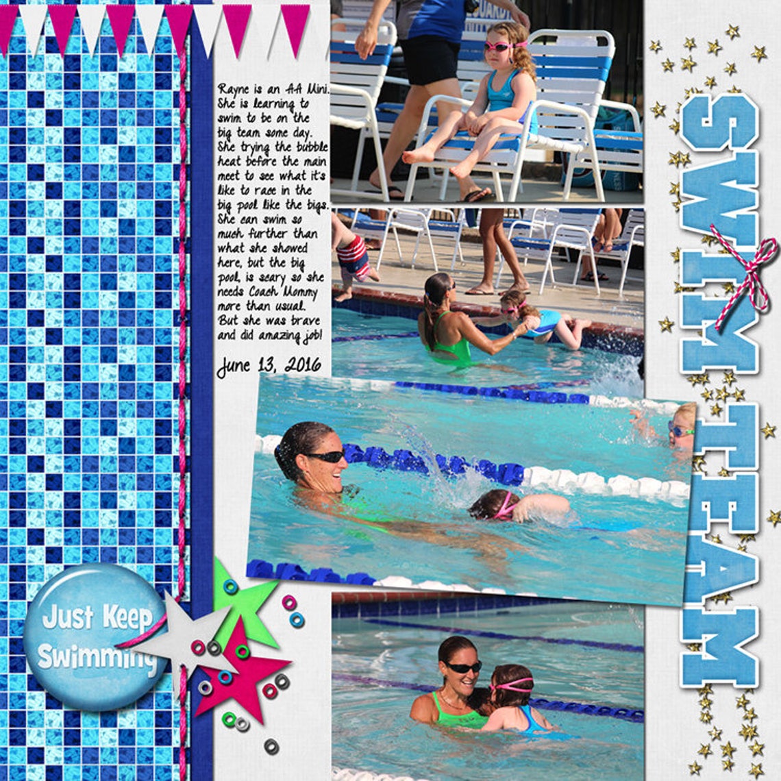 Swim Team Digital Scrapbook Kit With Goggles, Swim Cap, Lap Counter ...