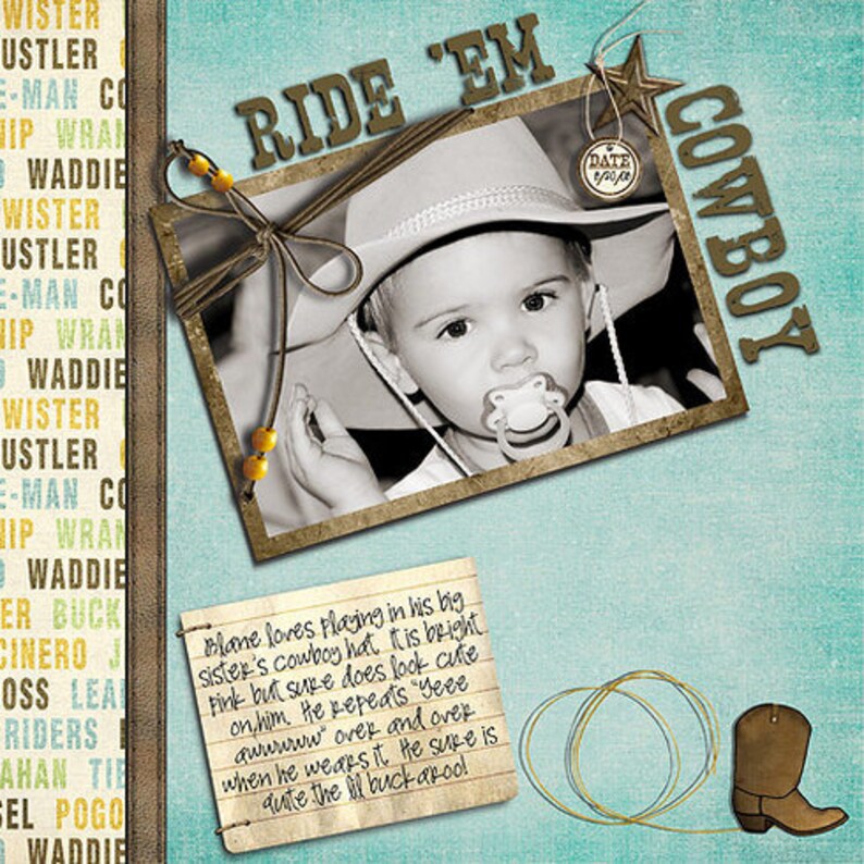 Cowboy Digital Scrapbook Kit - "ride 'em Cowboy" Digiscrap Kit With ...