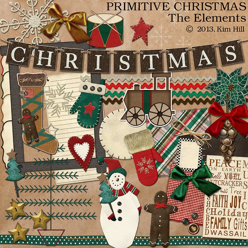 Christmas Digital Scrapbook Kit - "primitive Christmas" Digital Papers ...
