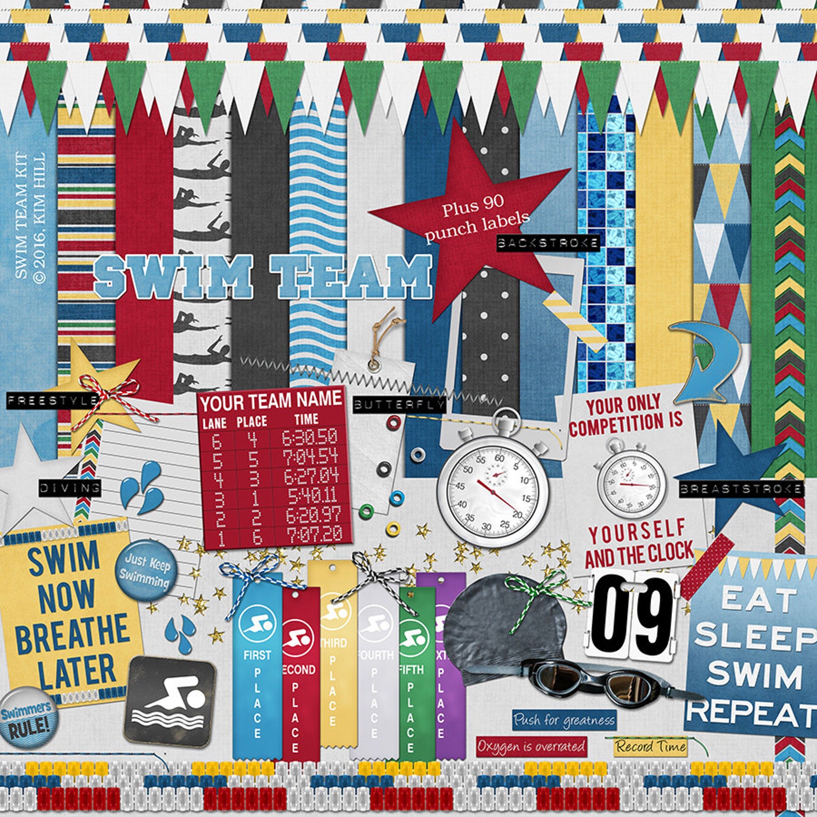 Swim Team Digital Scrapbook Kit With Goggles, Swim Cap, Lap Counter ...