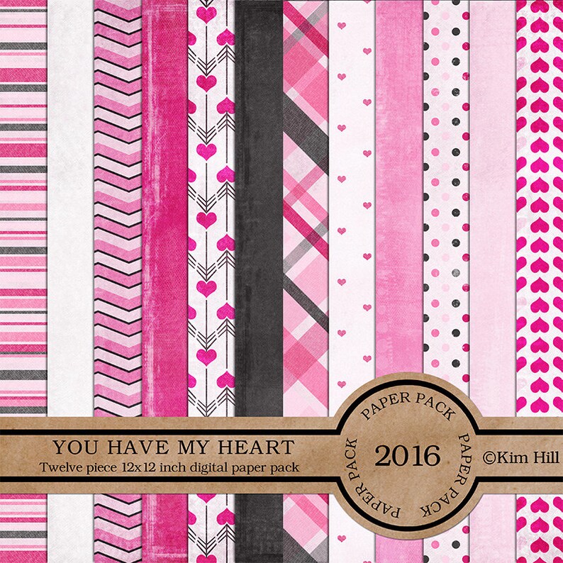 Valentine Digital Scrapbook Kit With Hearts, Rosettes, Flowers, Yarn ...