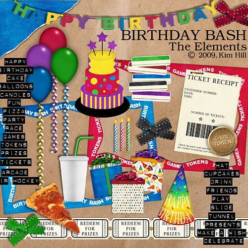 Birthday Digital Scrapbook Kit - "birthday Bash" Colorful Digiscrap Kit ...