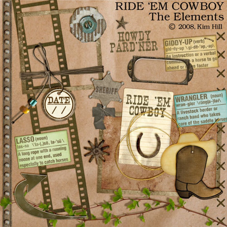 Cowboy Digital Scrapbook Kit ride 'em Cowboy Digiscrap Kit With Cowboy ...