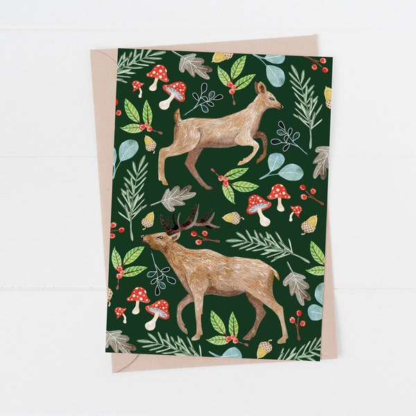 Deer Christmas Card - Etsy