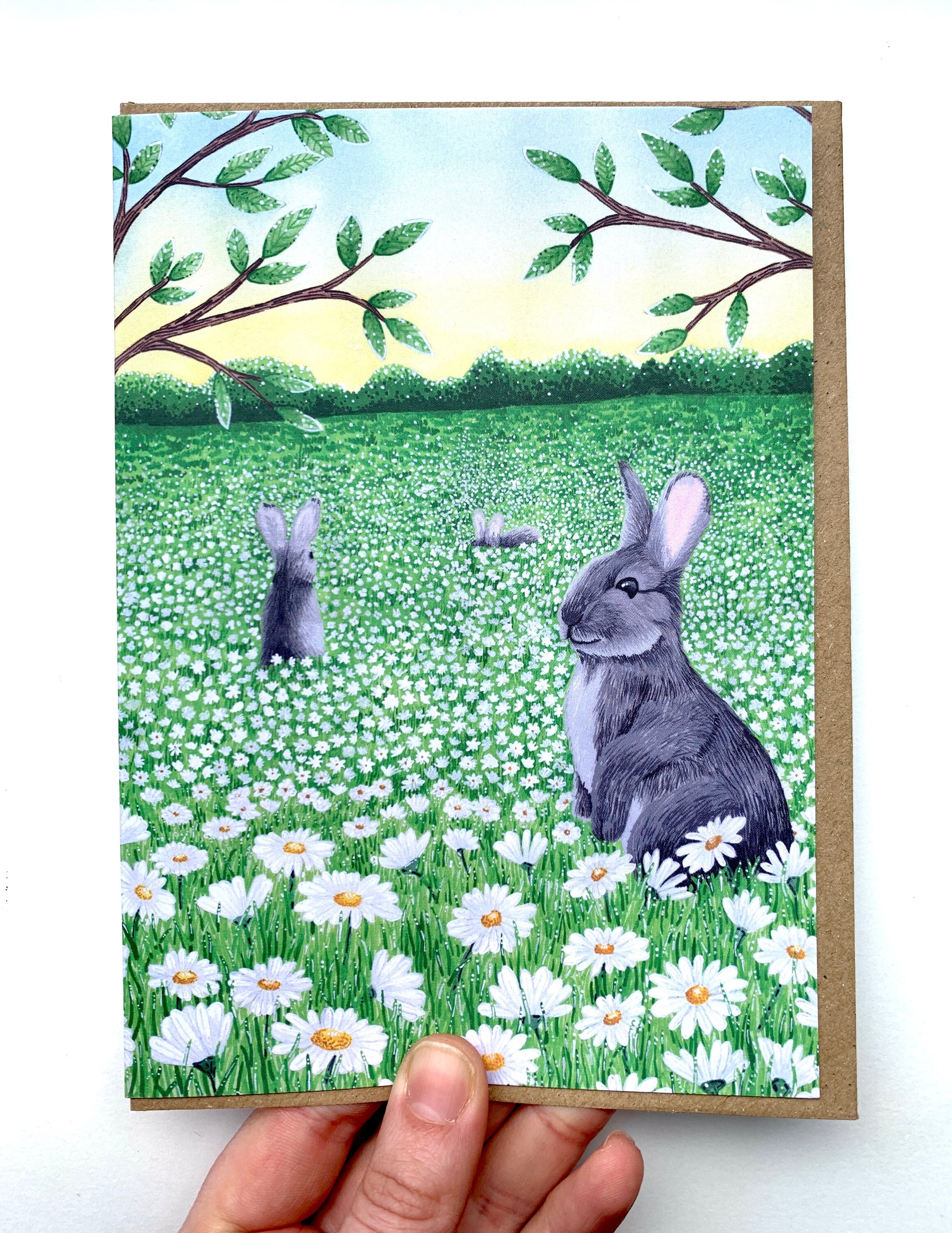 Bunny Rabbit Birthday Card Bunny Card Watercolour Card A | Etsy