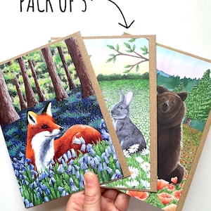Woodland Animal Card Set - Fox, Rabbit, Bear Nature Illustrations - Etsy UK