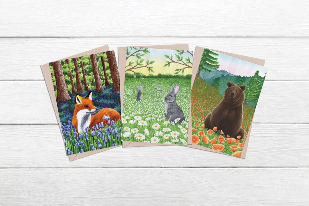 Fox, Bear and Rabbit Animal Card Park, Scenery Birthday Cards, Multi ...