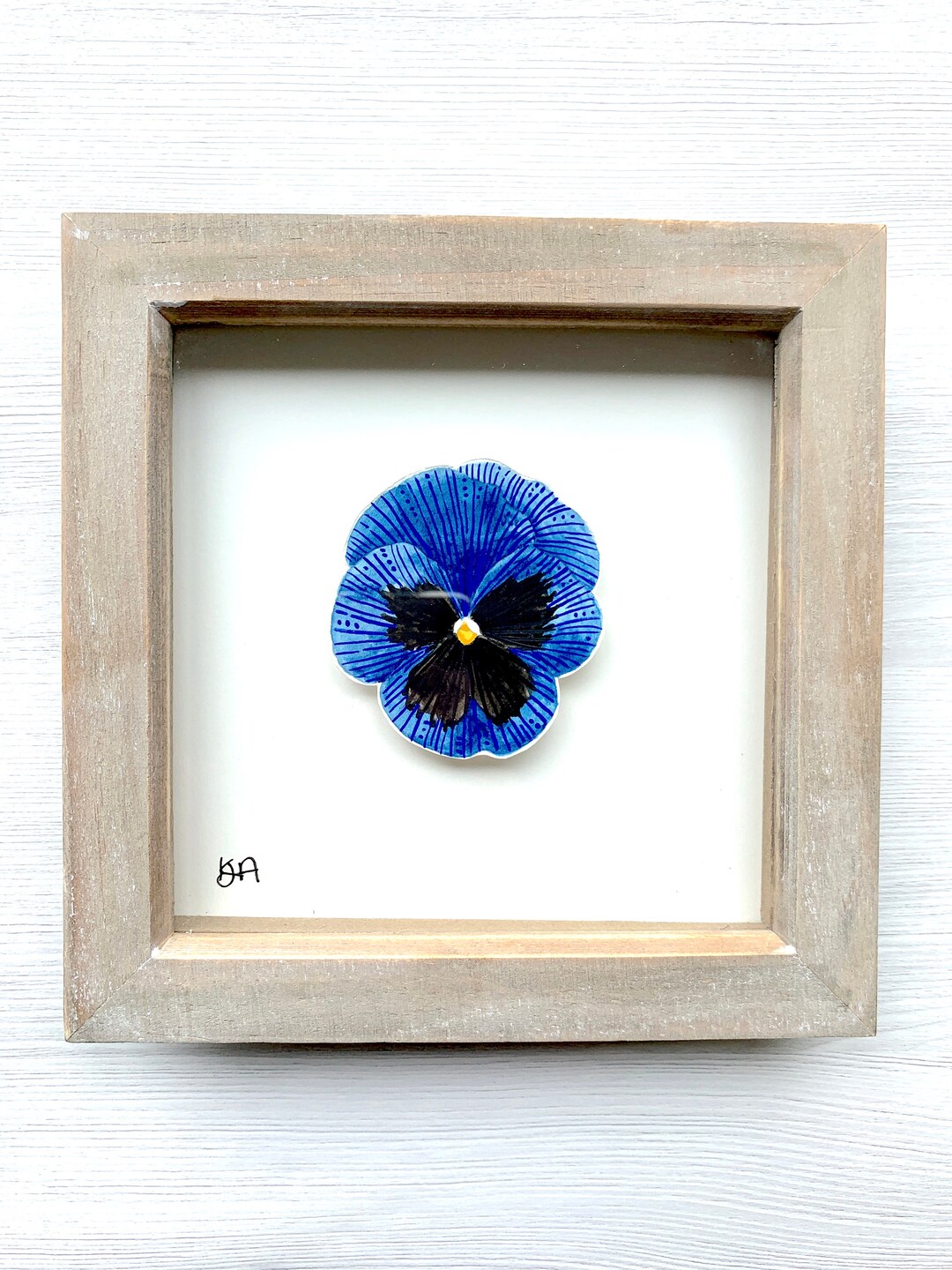 Framed Pansy Watercolor Painting: Blue & Black Floral Botanical Art - Etsy