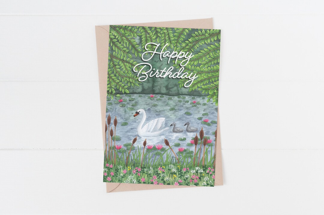 Swan Birthday Card: Watercolour Wildlife Greetings Card - Etsy