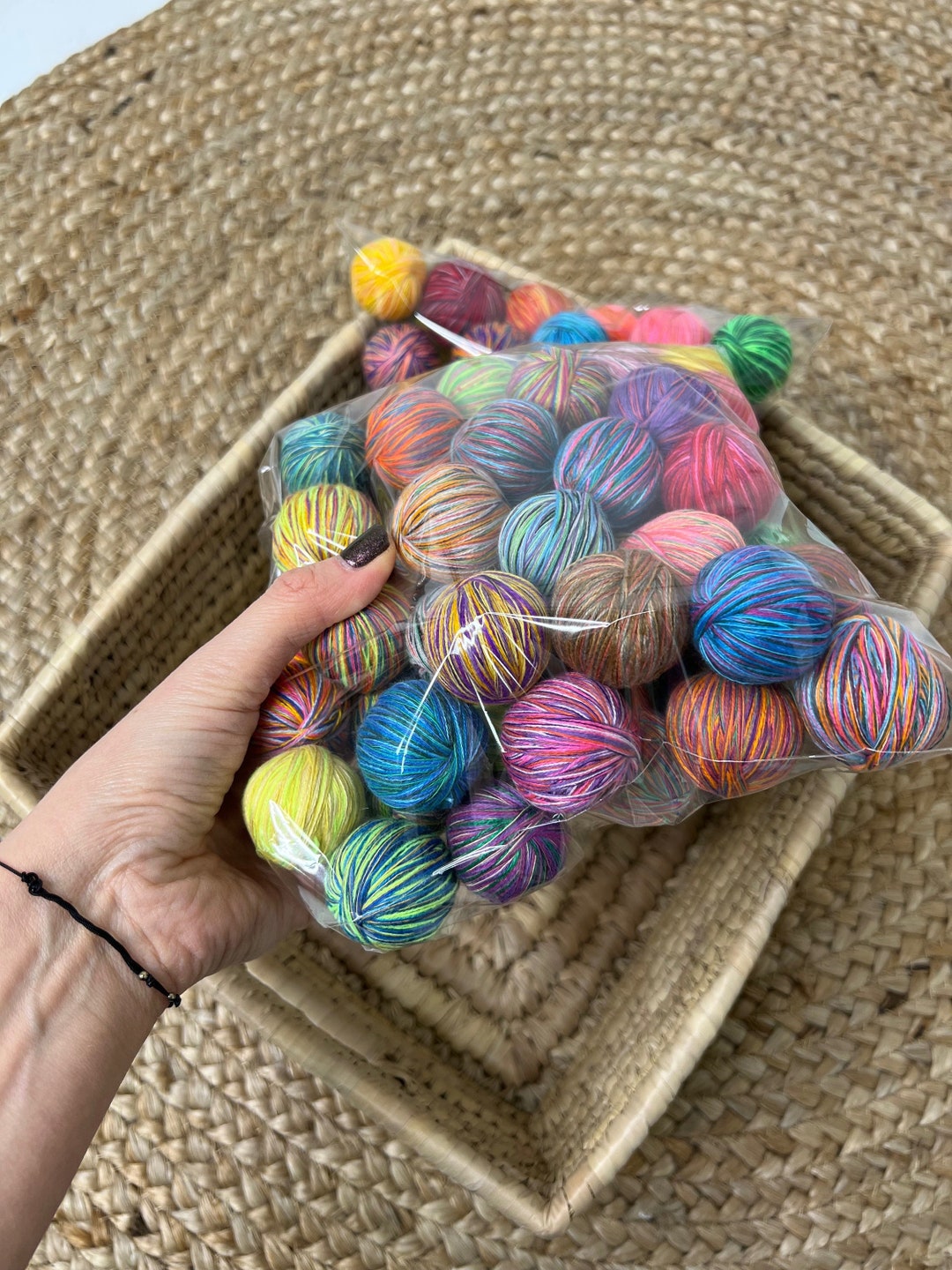 Handmade Mini Yarn Balls, Multicolor Cotton Yarn Pack, Variegated ...