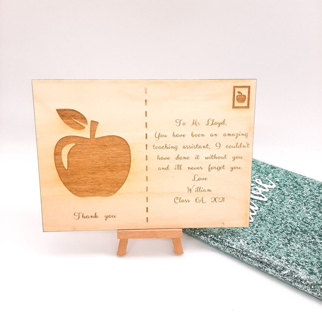 Personalised Teacher Gift Wooden Apple Postcard, Engraved With a ...