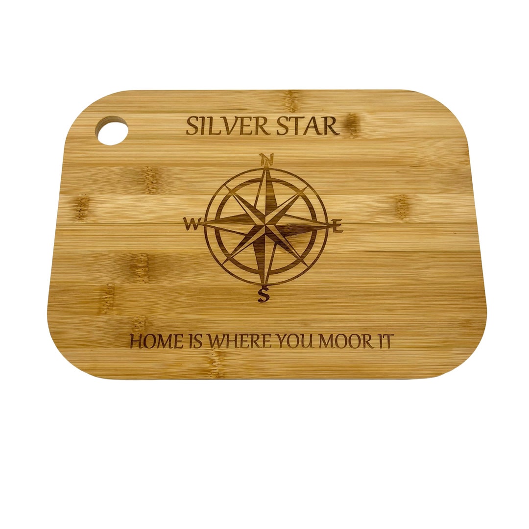 Personalised Boat Owners Gift, Engraved Bamboo Chopping Board, Compass ...