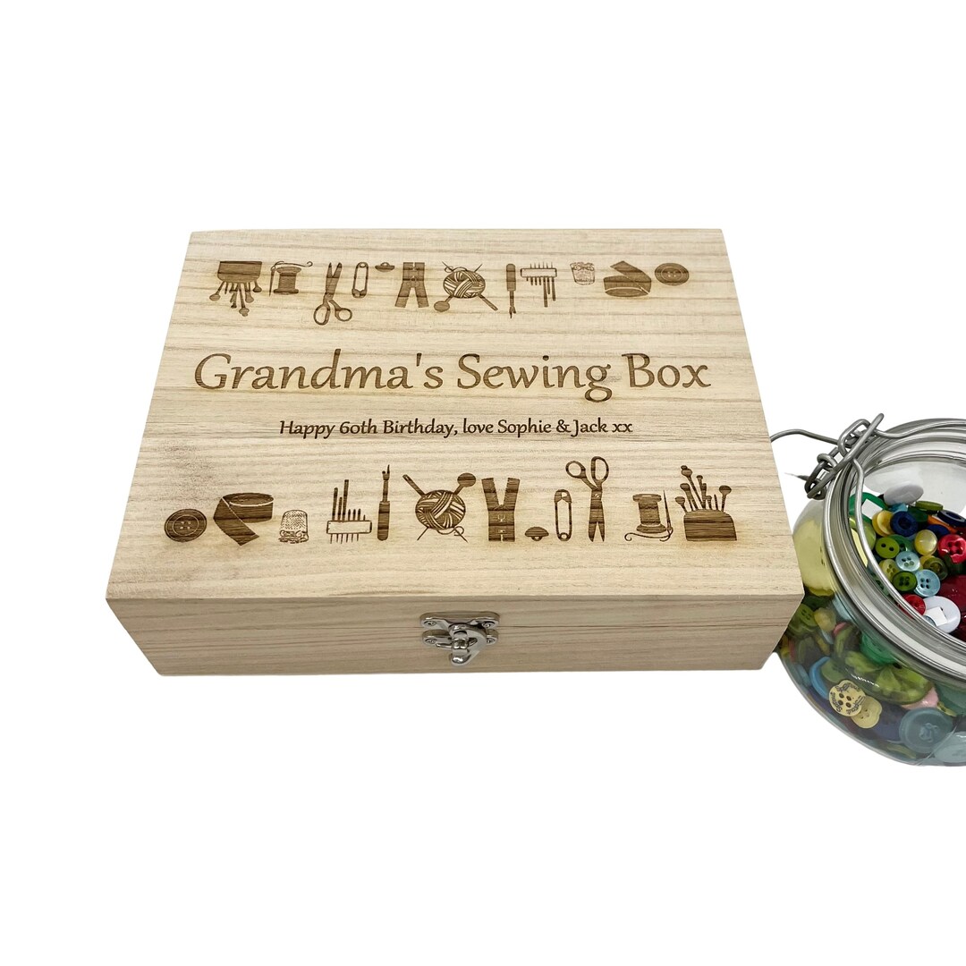 Personalised Sewing Box, Engraved With a Message. Gift for Grandma ...