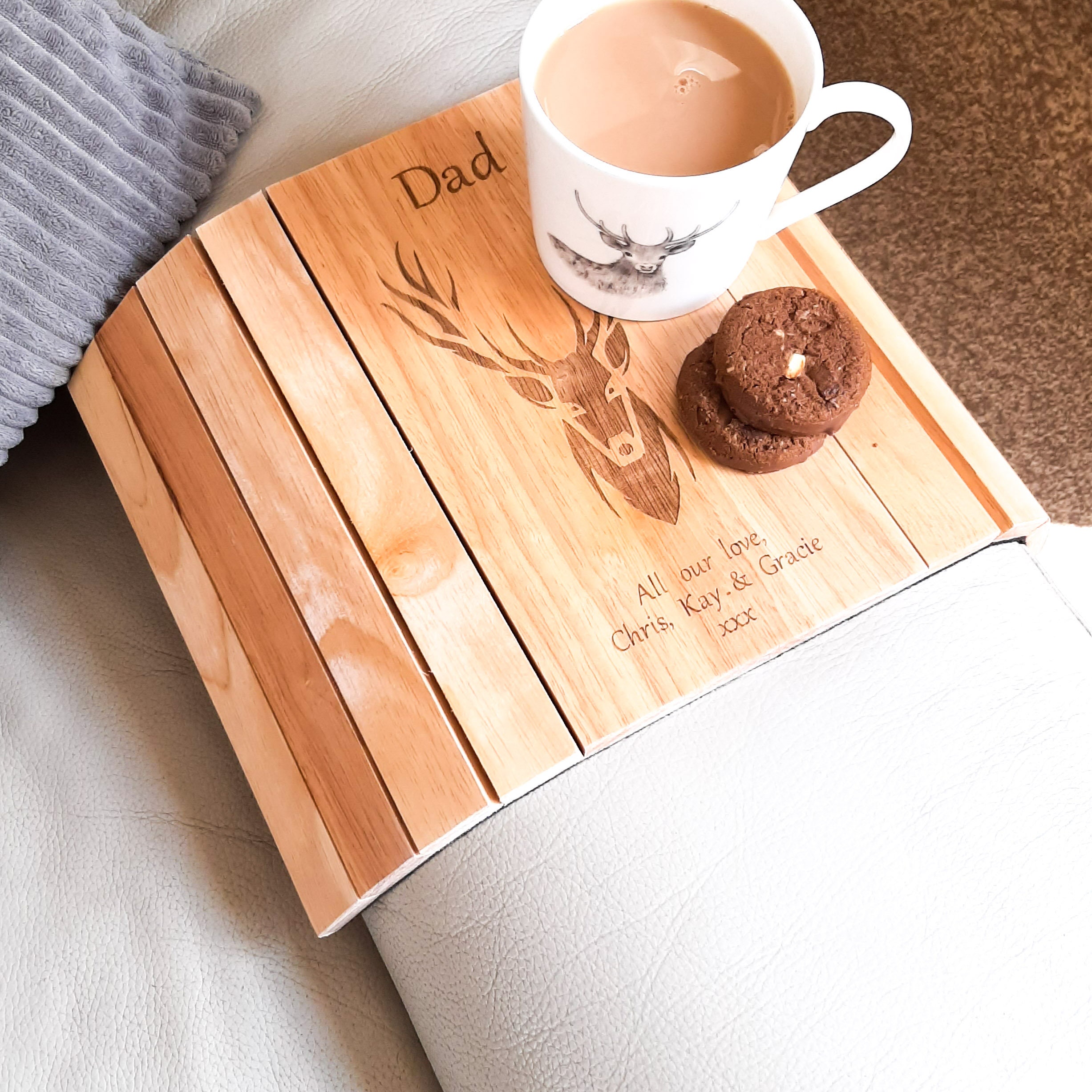 Personalised Stag Sofa Tray & engraved message. Adjustable | Etsy