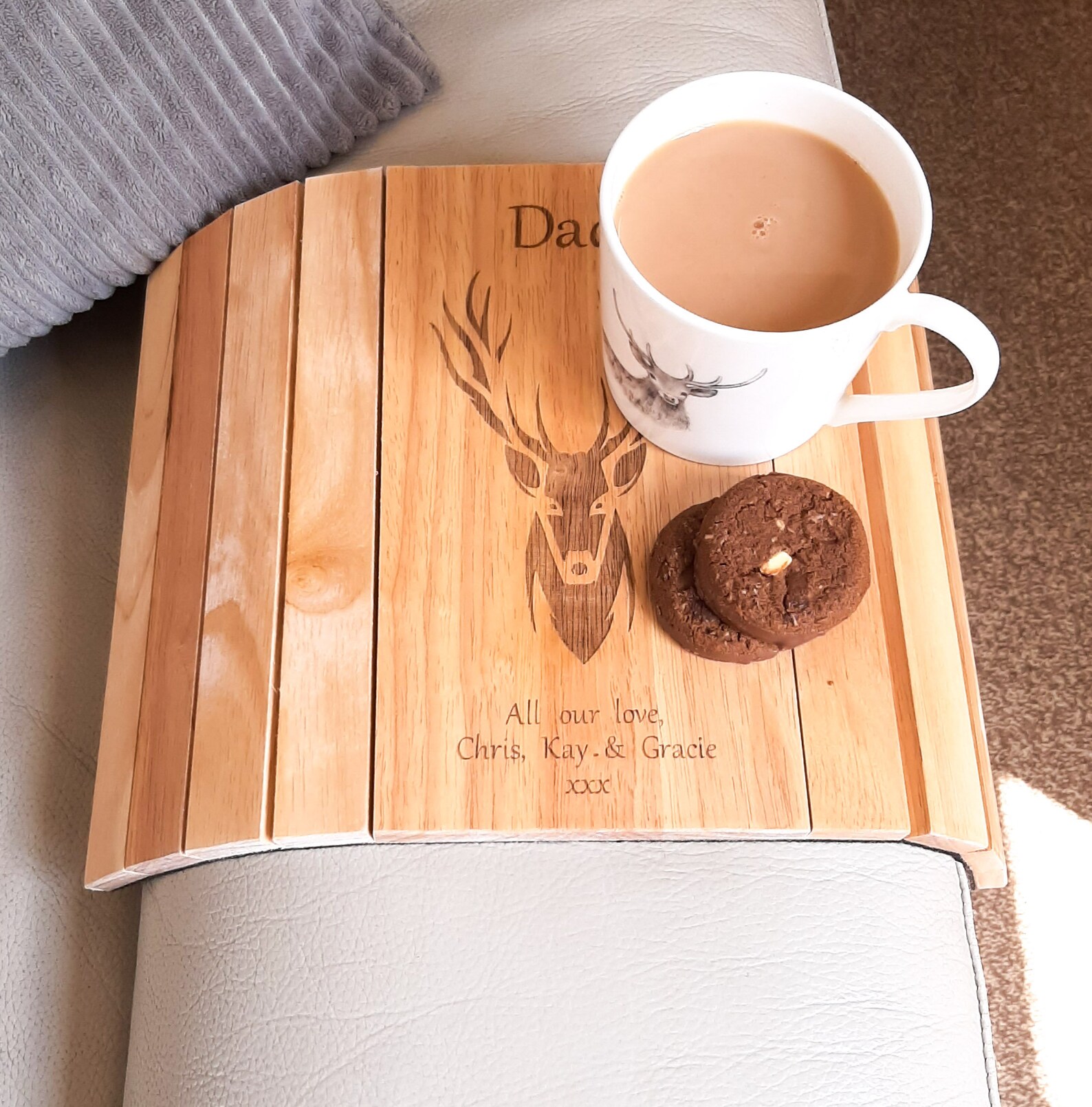 Personalised Stag Sofa Tray & engraved message. Adjustable | Etsy
