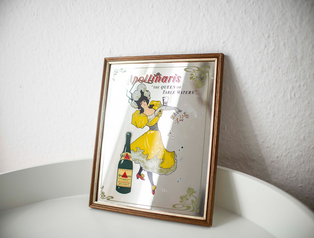 Vintage Mirror, Advertising Mirror, Antique queen of Table Waters ...