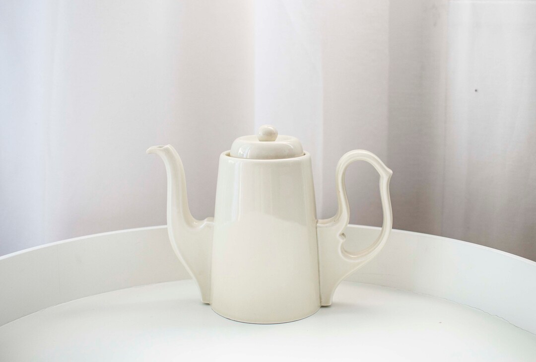 Off-white Tea Pot, Ceramic Milky Tea Pot, Alice in Wonderland Style ...